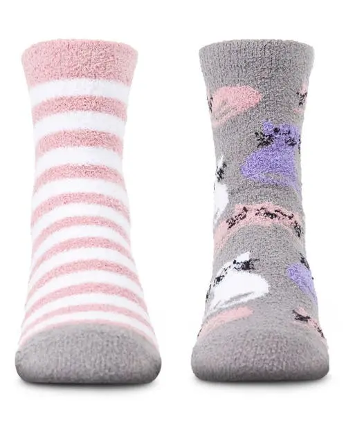 MEMOI Kitty Cats Fuzzy Mid-cut Socks 2-pack