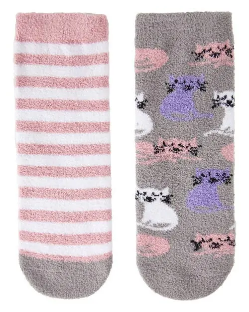 MEMOI Kitty Cats Fuzzy Mid-cut Socks 2-pack