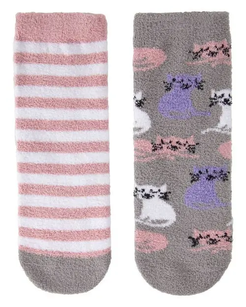 MEMOI Kitty Cats Fuzzy Mid-cut Socks 2-pack