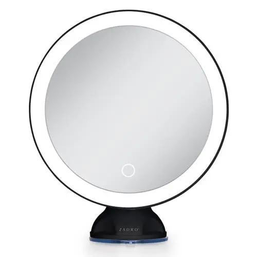 ZADRO Lighted Wall Mounted Suction Cup Makeup Mirror With 10x Magnification - Black