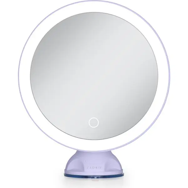 ZADRO Lighted Wall Mounted Suction Cup Makeup Mirror With 10x Magnification - Lavender