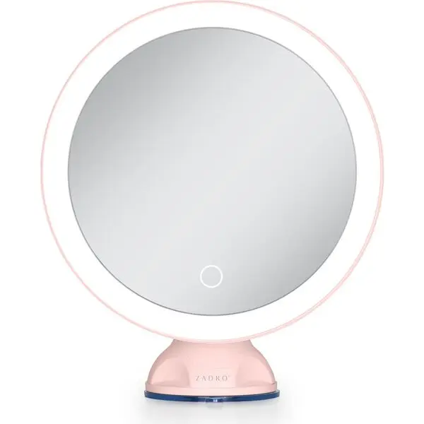 ZADRO Lighted Wall Mounted Suction Cup Makeup Mirror With 10x Magnification - Pink