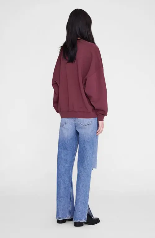 ANINE BING Oversized Cotton Fleece Crewneck Sweatshirt With Chenille Patch - Fig