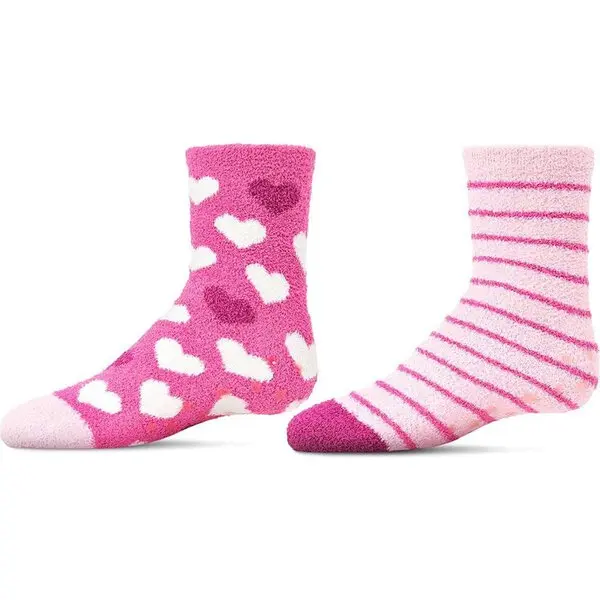 MEMOI 2-pair Pack Fuzzy Heart Non-skid Socks - Carmine Rose