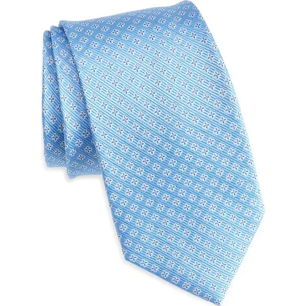Nordstrom Quatrefoil Medallion Silk Neck Tie - Light Blue