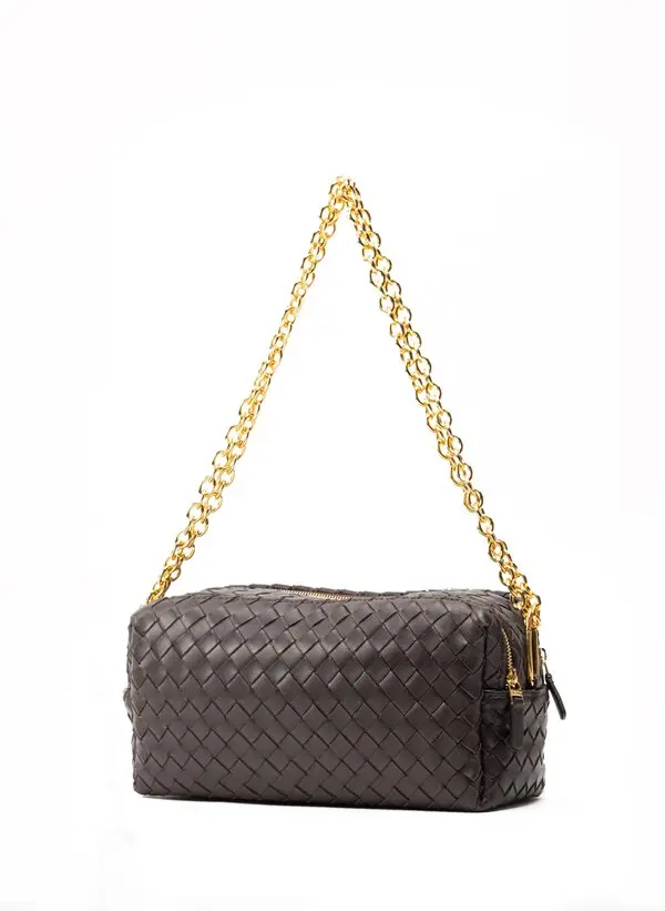 ELLEME Trousse Chain Woven Leather - Dark Brown
