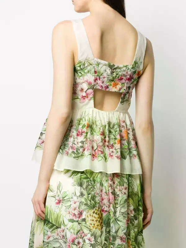 TWINSET Sleeveless Floral Print Peplum Blouse