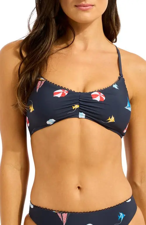 Seafolly Picot Trim Bikini Top - True Navy