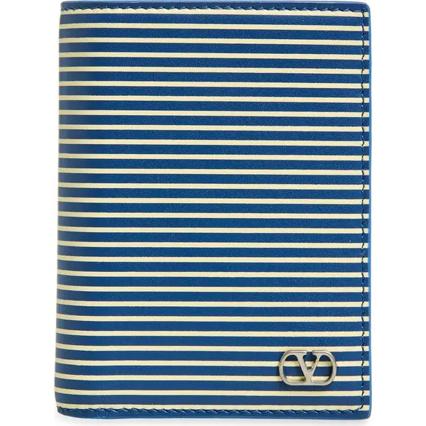 Valentino Garavani Vlogo Signature Stripe Leather Bifold Wallet - Marine/light Ivory