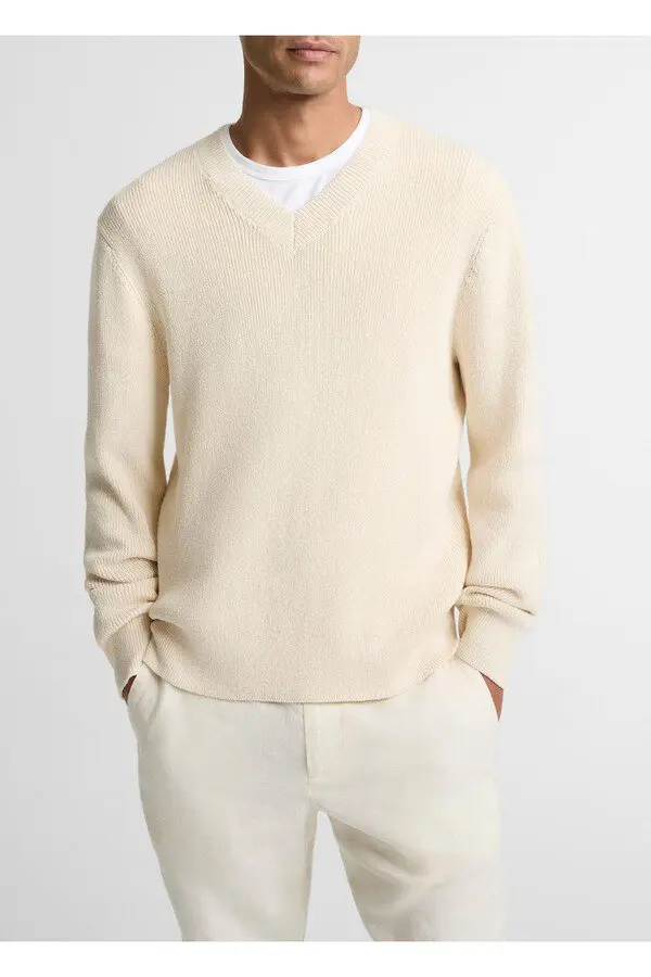 Vince Ribbed Cotton-blend V-neck Sweater