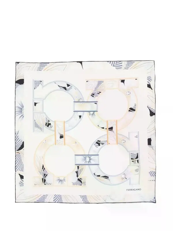 FERRAGAMO Logo-print Silk Scarf - Neutrals