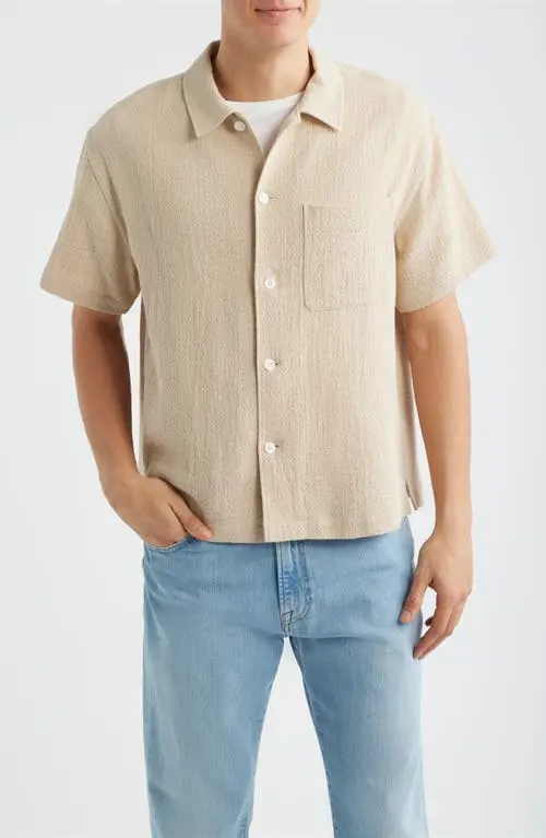 FRAME Open Weave Short Sleeve Cotton Blend Button-up Shirt - Light Stone