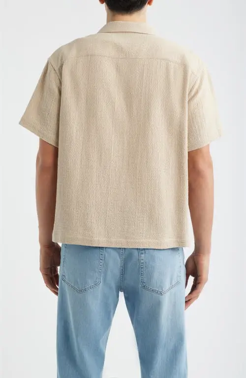 FRAME Open Weave Short Sleeve Cotton Blend Button-up Shirt - Light Stone