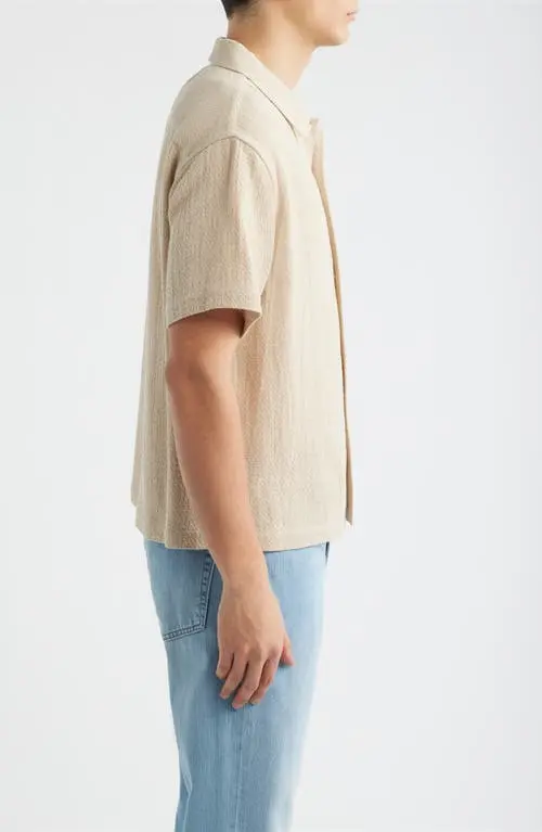 FRAME Open Weave Short Sleeve Cotton Blend Button-up Shirt - Light Stone