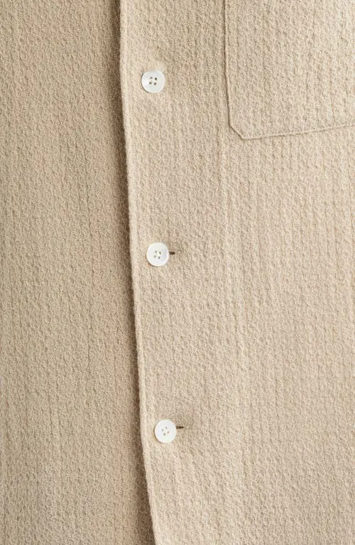 FRAME Open Weave Short Sleeve Cotton Blend Button-up Shirt - Light Stone