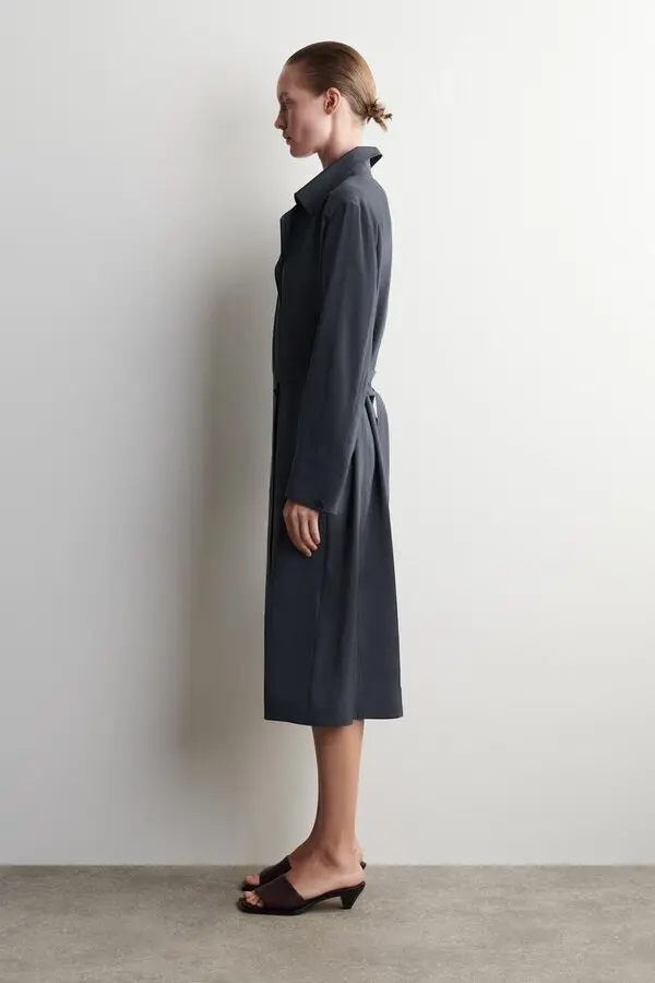 Cos Belted Trench-Detail Midi Dress - Gray | Editorialist