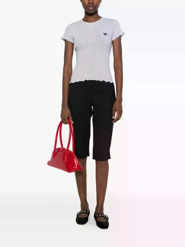 Maison Labiche Logo-patch T-shirt With Ruffled Detail - Grey