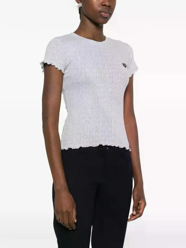 Maison Labiche Logo-patch T-shirt With Ruffled Detail - Grey
