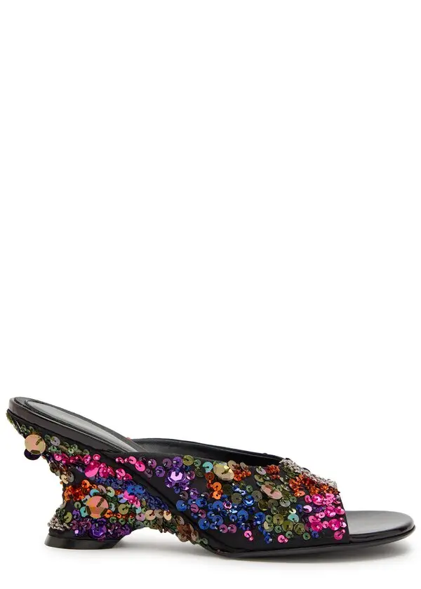 Dries Van Noten 75 Embellished Satin Mules - Multicoloured