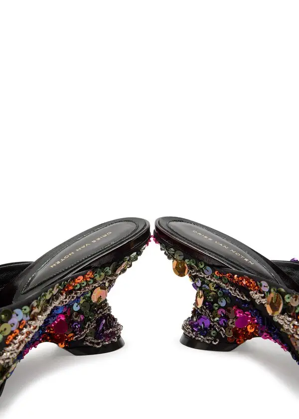 Dries Van Noten 75 Embellished Satin Mules
