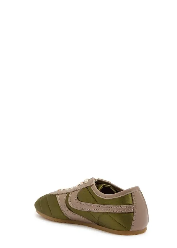 Dries Van Noten Quilted Panelled Leather And Satin Sneakers - Olive