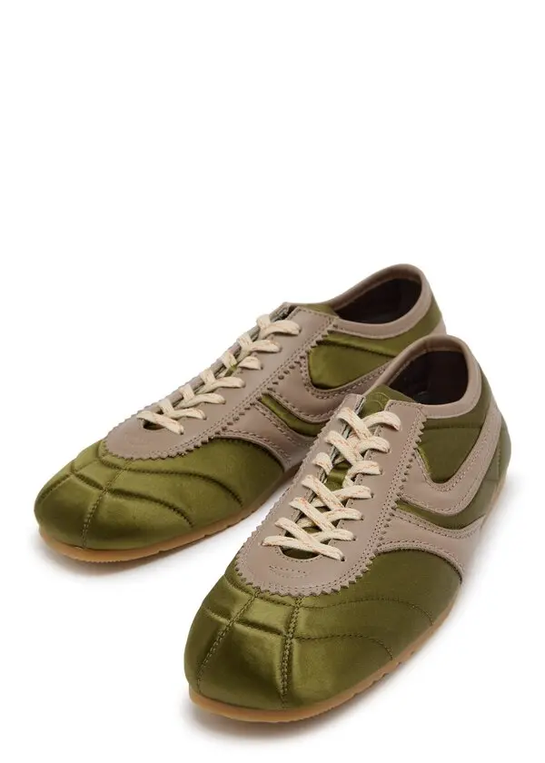 Dries Van Noten Quilted Panelled Leather And Satin Sneakers - Olive