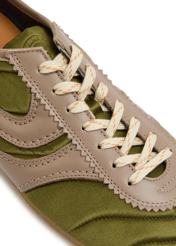 Dries Van Noten Quilted Panelled Leather And Satin Sneakers - Olive