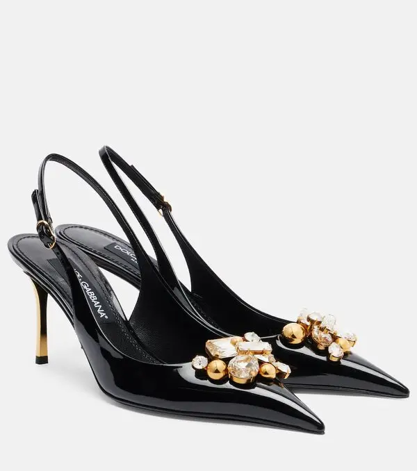 Dolce & Gabbana Embellished Patent Leather Slingback Pumps - Black