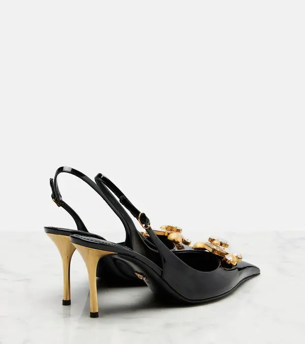 Dolce & Gabbana Embellished Patent Leather Slingback Pumps - Black