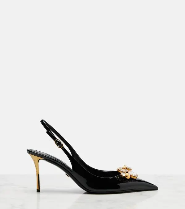 Dolce & Gabbana Embellished Patent Leather Slingback Pumps - Black