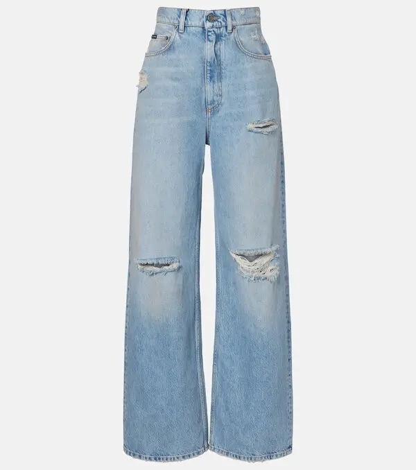 Dolce & Gabbana Distressed Wide-leg Jeans - Blue