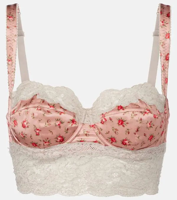 Dolce & Gabbana Floral Lace-trimmed Silk And Cotton Bra - Pink