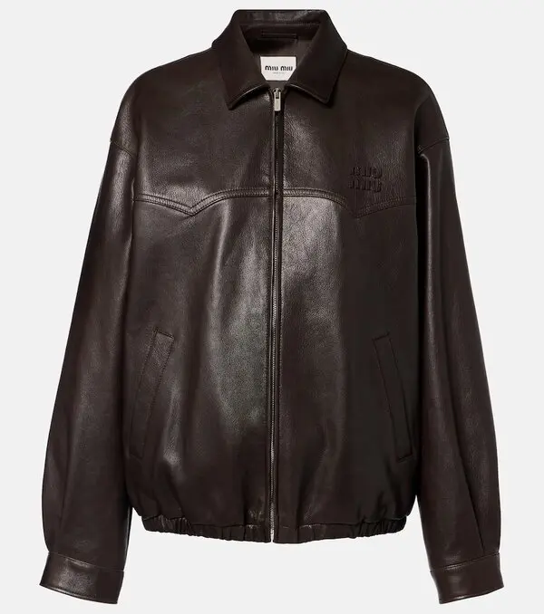 Miu Miu Leather Blouson Jacket - Brown