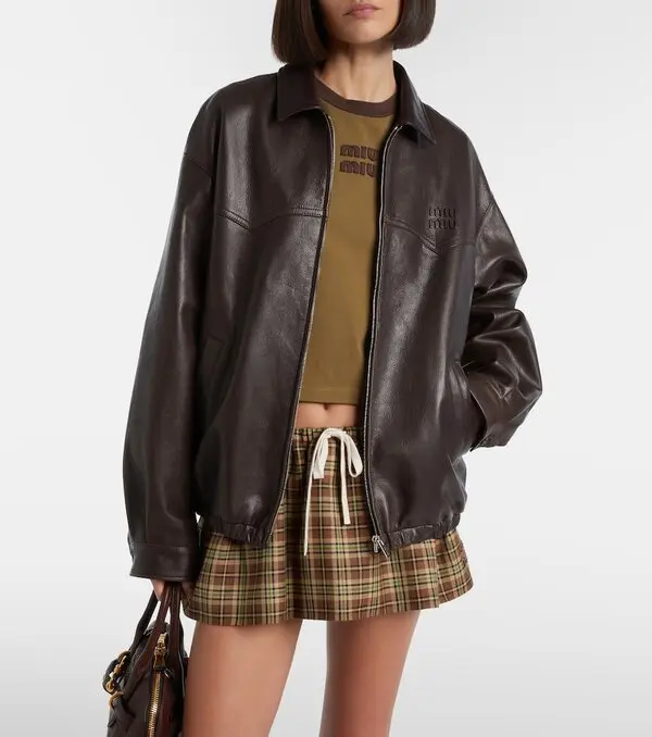 Miu Miu Leather Blouson Jacket - Brown