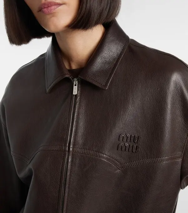 Miu Miu Leather Blouson Jacket - Brown