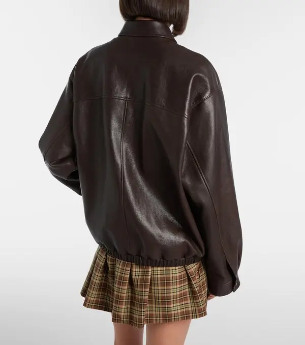 Miu Miu Leather Blouson Jacket - Brown