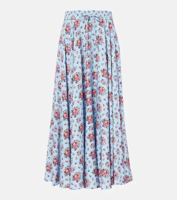 Dolce & Gabbana Floral Silk-blend Midi Skirt - Blue