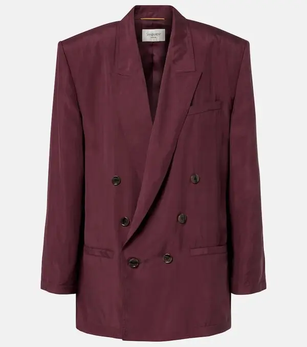 Saint Laurent Double-breasted Silk Blazer - Purple