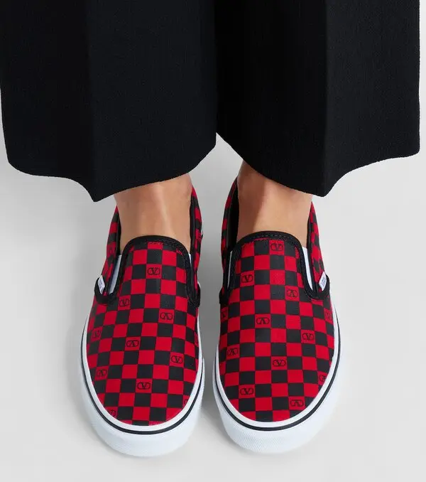 Valentino Garavani Vans Vlogo Checked Canvas Slip-on Sneakers - Red