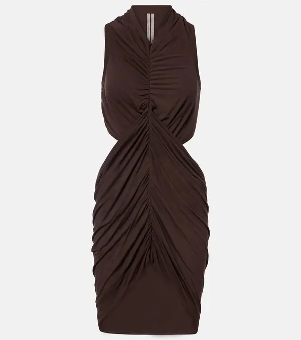 Rick Owens Sunpeel Cutout Gathered Mini Dress - Brown