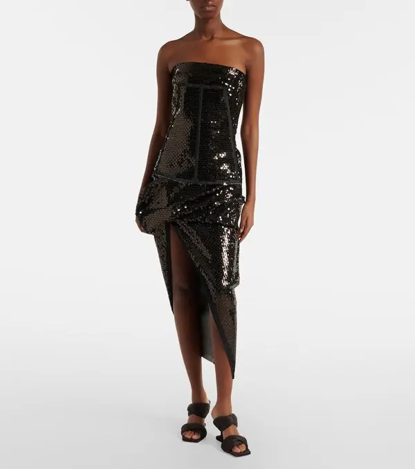 Rick Owens Draped Sequined Denim Midi Skirt
