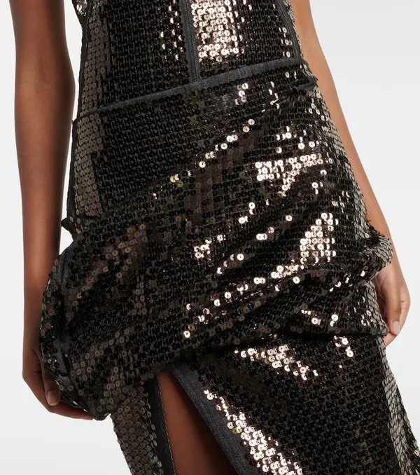 Rick Owens Draped Sequined Denim Midi Skirt