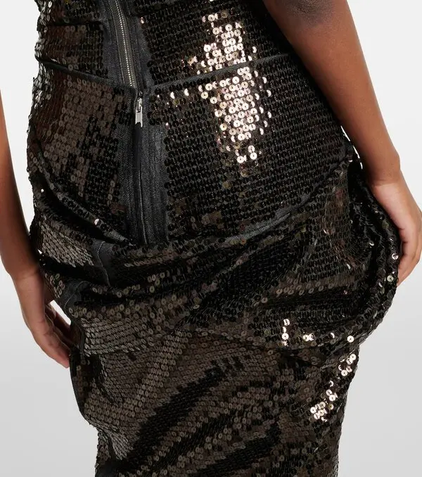 Rick Owens Draped Sequined Denim Midi Skirt