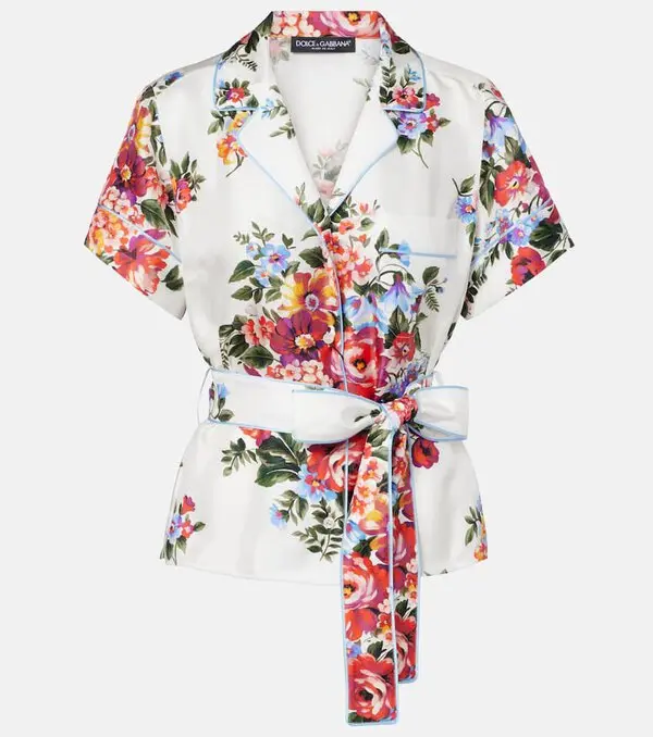 Dolce & Gabbana Floral Silk Twill Wrap Top