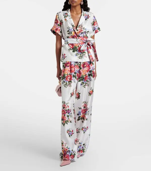 Dolce & Gabbana Floral Silk Twill Wrap Top