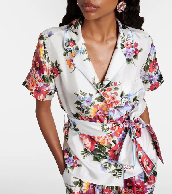 Dolce & Gabbana Floral Silk Twill Wrap Top