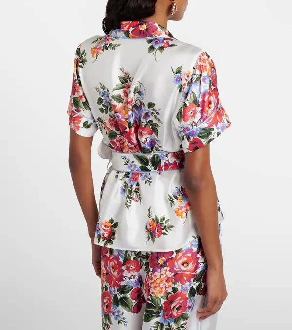 Dolce & Gabbana Floral Silk Twill Wrap Top