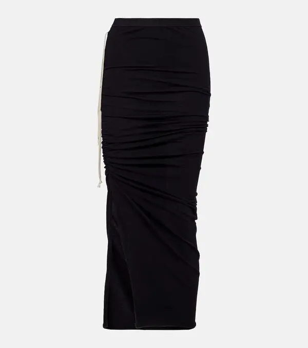Rick Owens Cotton Jersey Midi Skirt - Black