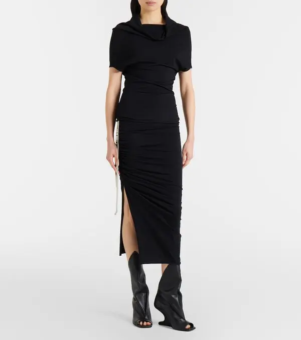 Rick Owens Cotton Jersey Midi Skirt With Drawstring Waist
