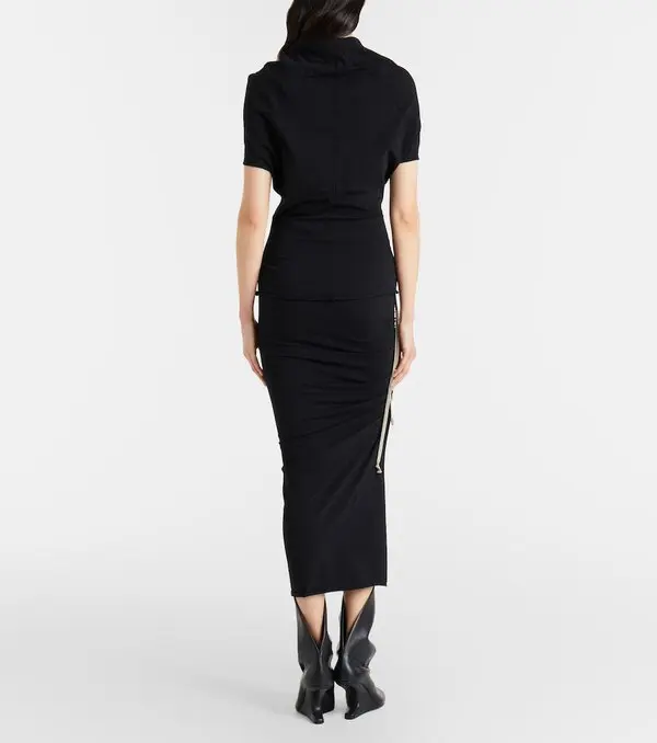 Rick Owens Cotton Jersey Midi Skirt With Drawstring Waist